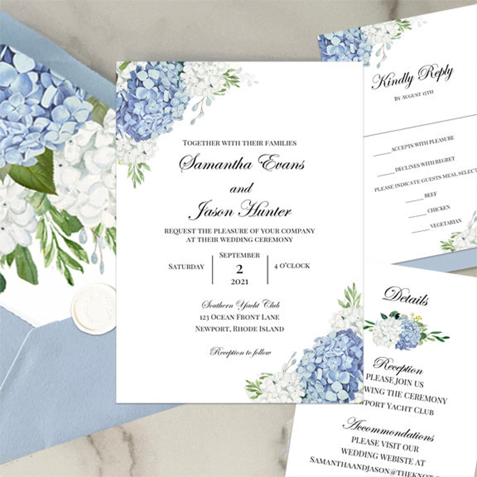 Blue Hydrangea Wedding Programs PRINTED Personalized Flat - Etsy