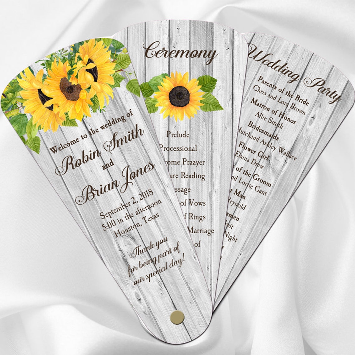 Wedding Program Petal Fans Assembled Sunflower and Wood - Etsy