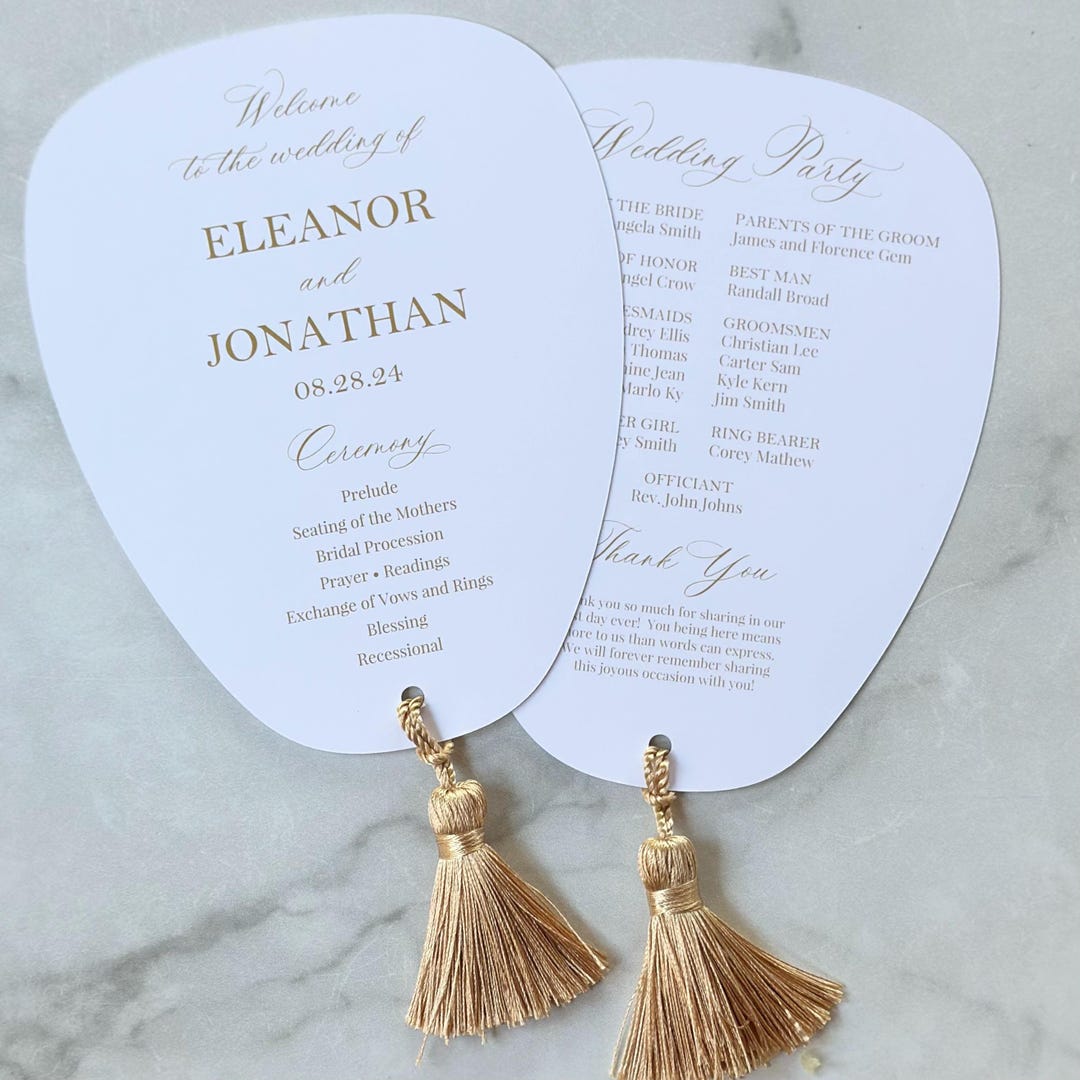 Gold Wedding Program Fans With Tassel Ivory White - Etsy
