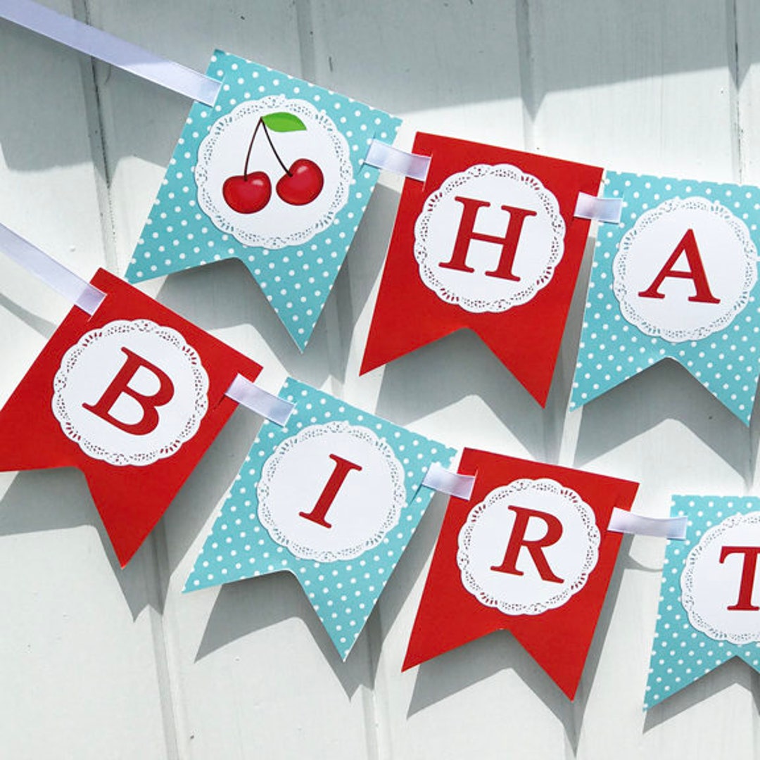 Cherry Birthday Banner ASSEMBLED and Shipped to You - Retro Cherry ...