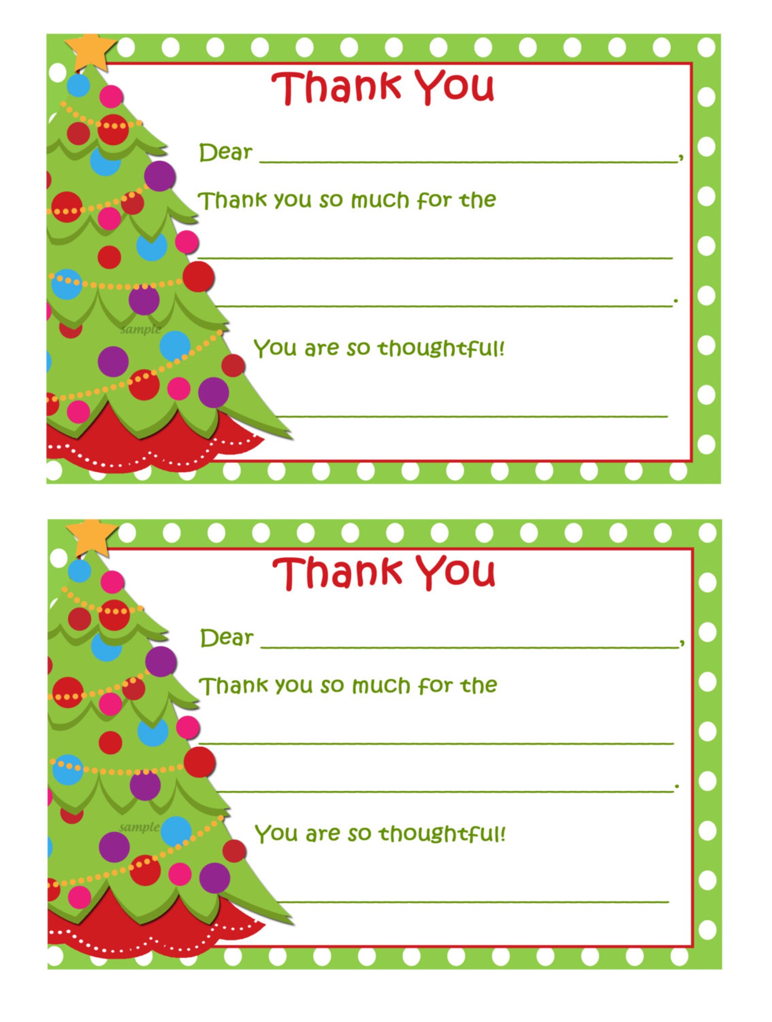 Christmas Thank You Note Printable Instant Download | Etsy