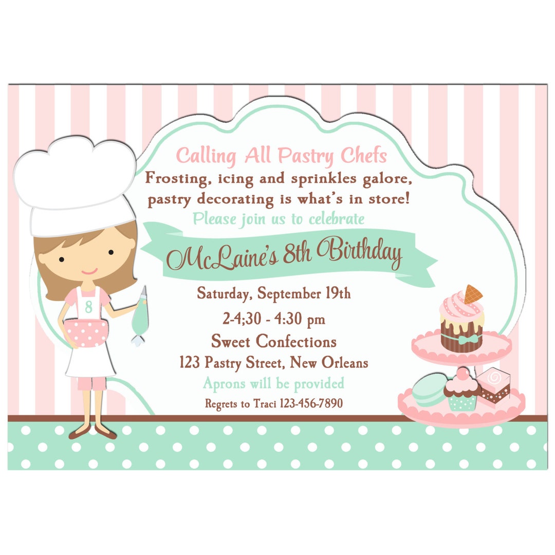 Pastry Chef Birthday Invitation: Cupcake Baking Party (printable or ...