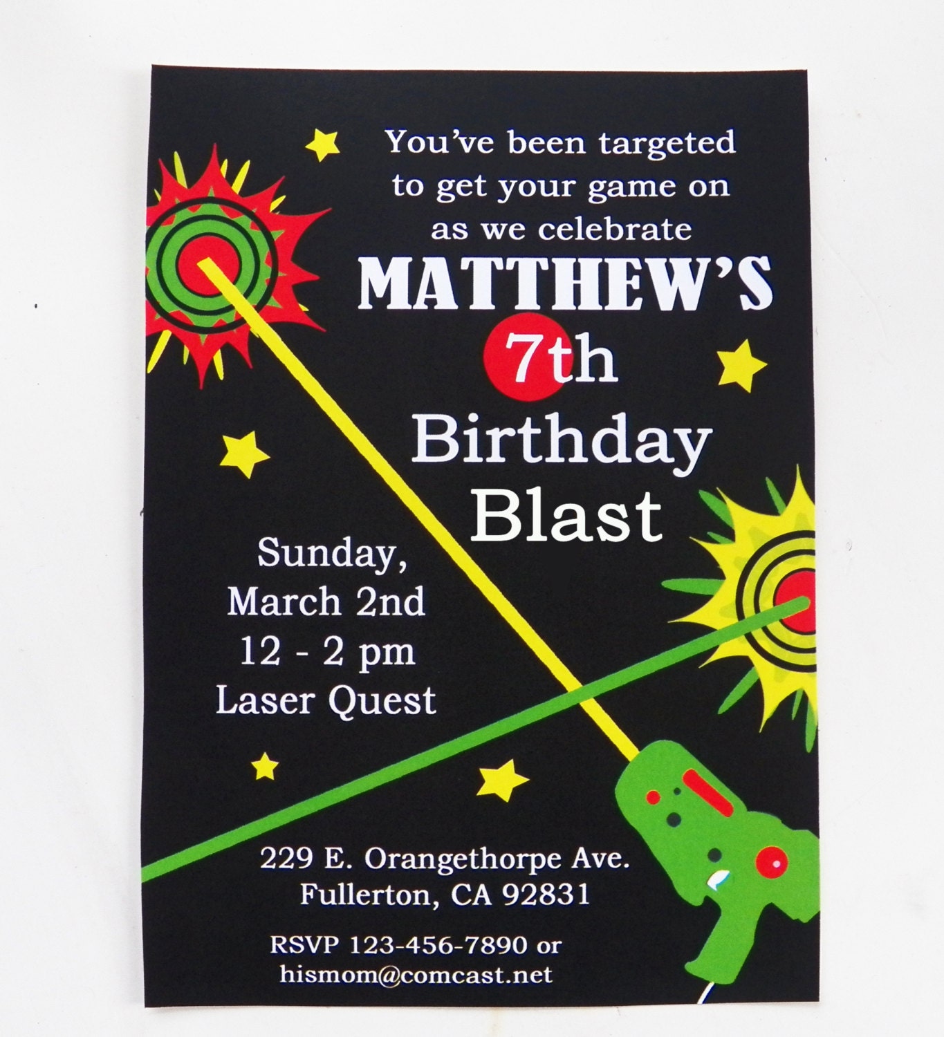 Laser Tag Birthday Invitation Printable and Printed With FREE SHIPPING ...