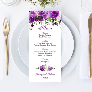 Purple Wedding Menu Rehearsal Dinner Menu Birthday Graduation Rehearsal ...