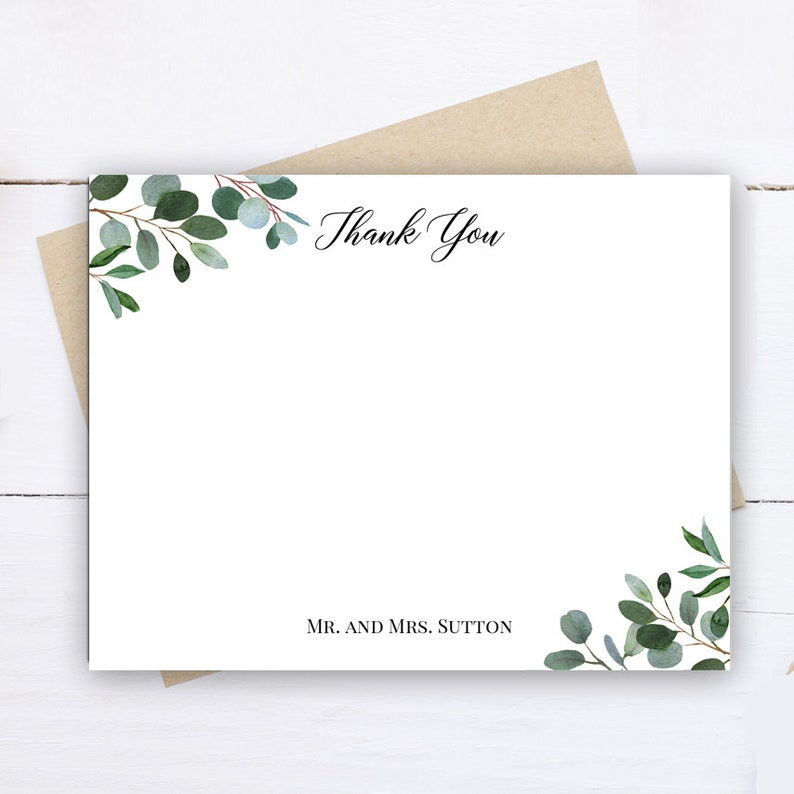 Greenery Wedding Thank You PRINTED Personalized Place Setting Card Note ...