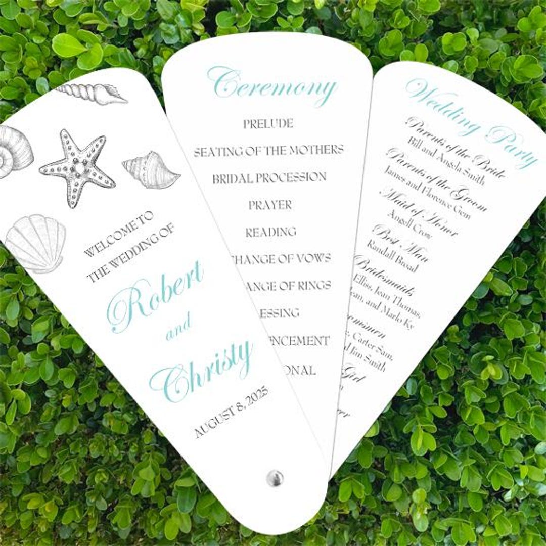 Beach Wedding Program Petal Fans Assembled - ANY Colors - Seashell Love ...