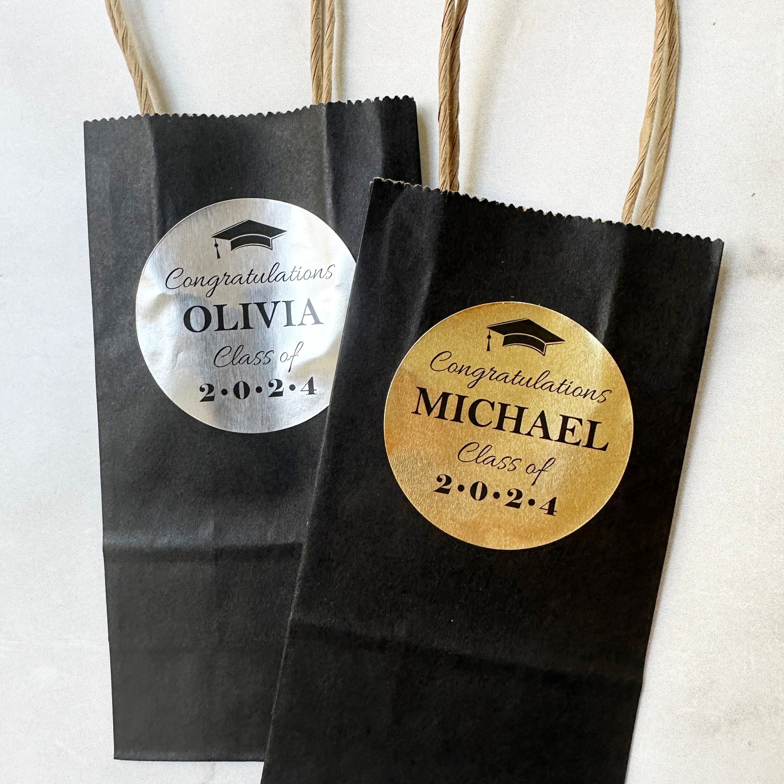 Gold or Silver Foil Graduation Personalized Circle Round Label Sticker ...