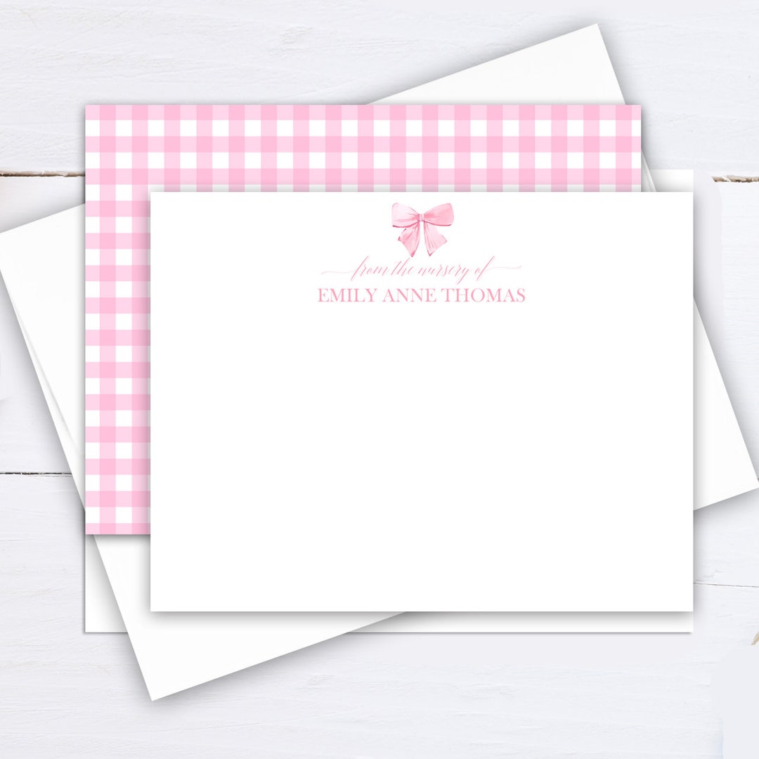 Pink Bow Baby Shower Thank You Cards Personalized Stationery Set - Flat ...