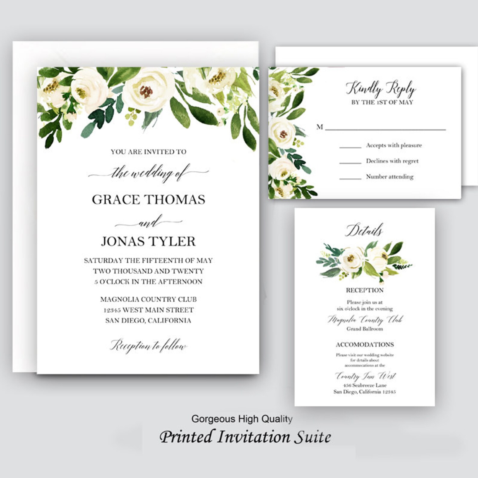 White Flower Wedding Invitations Wedding Invitation Suite Engagement ...