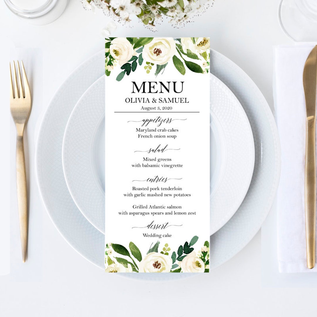 Wedding Menu Rehearsal Dinner Menu Birthday Graduation Luncheon Printed ...