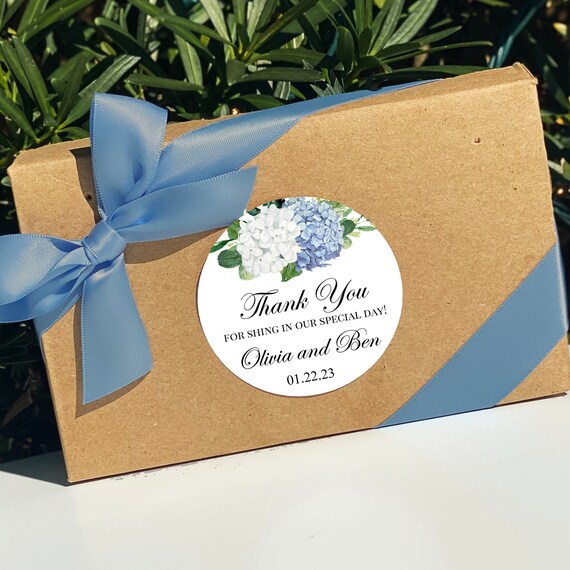 Blue Hydrangea Wedding Personalized Circle Label Sticker Thank | Etsy