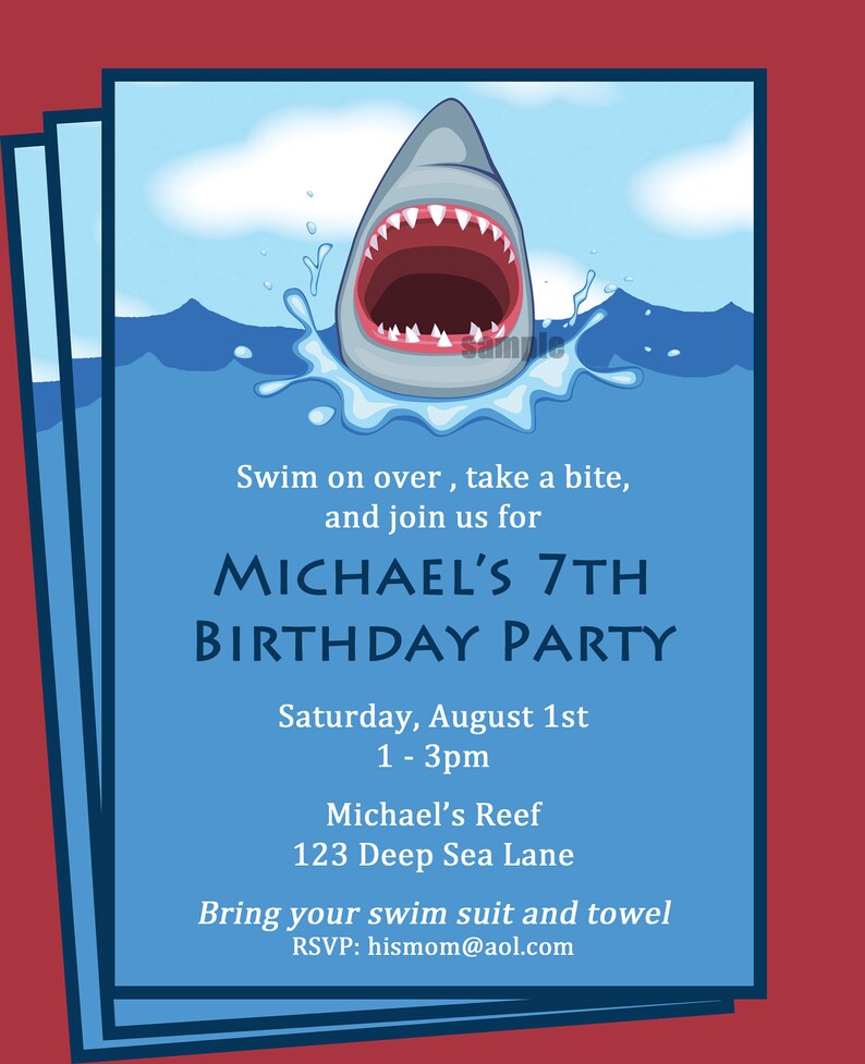 Shark Invitation Printable Printable or Printed With FREE - Etsy