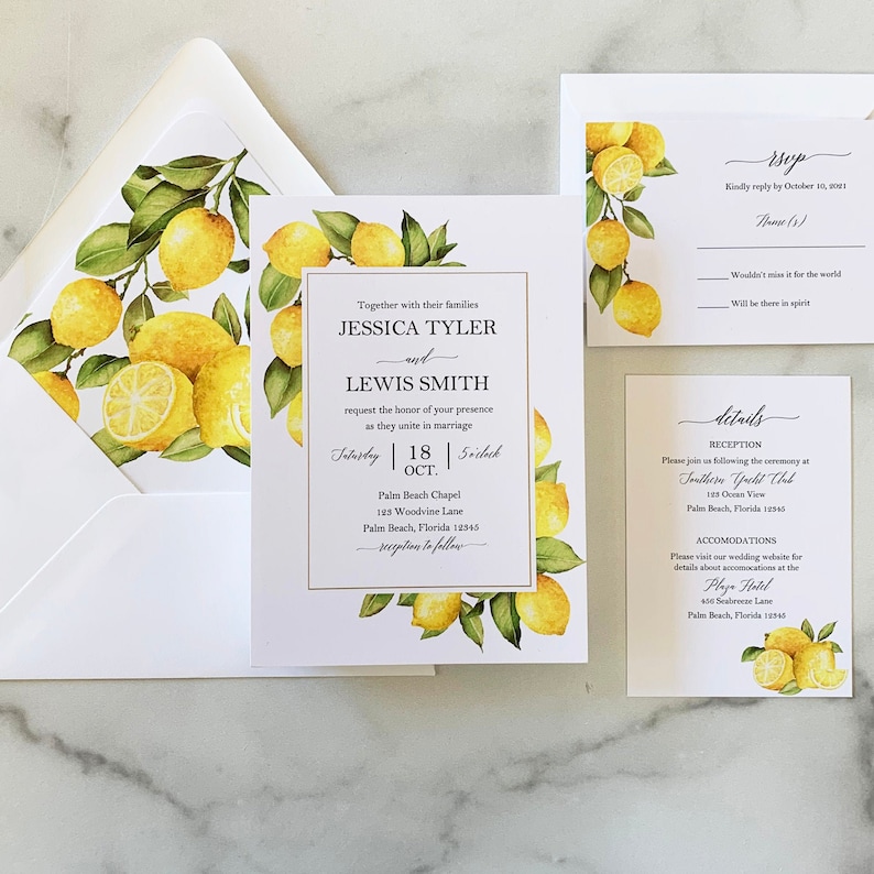 Lemon Wedding Invitations Wedding Invitation Suite Engagement Party ...