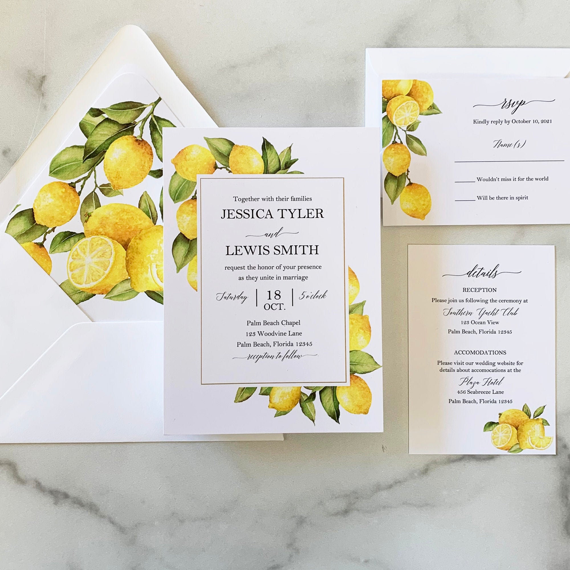 Lemon Wedding Invitations Wedding Invitation Suite Engagement | Etsy