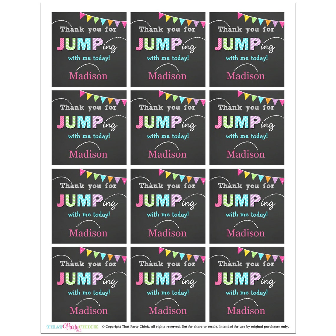 EDITABLE JUMP Favor Tags Instant Download Printable JUMP | Etsy