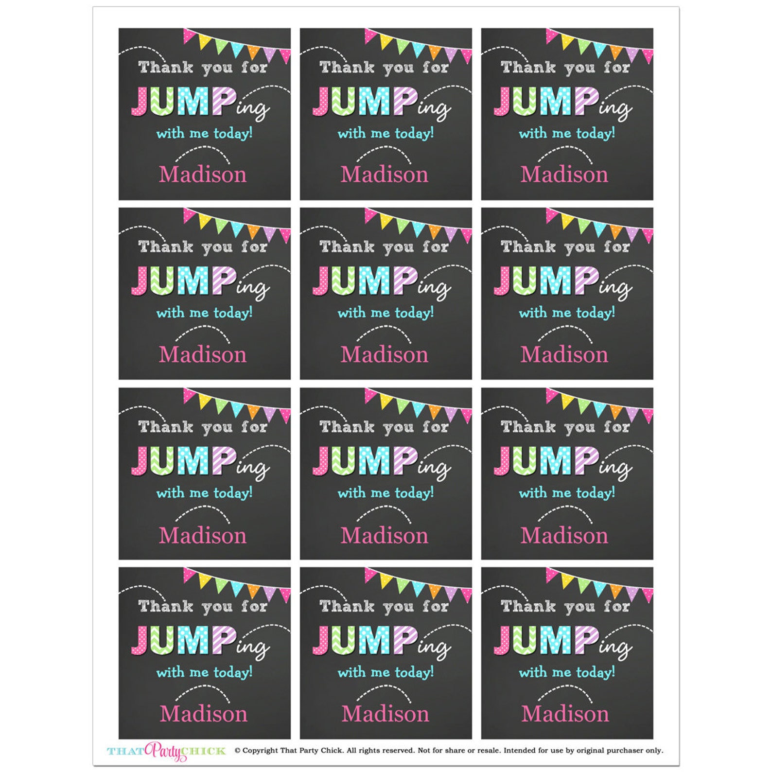 EDITABLE JUMP Favor Tags Instant Download Printable JUMP | Etsy