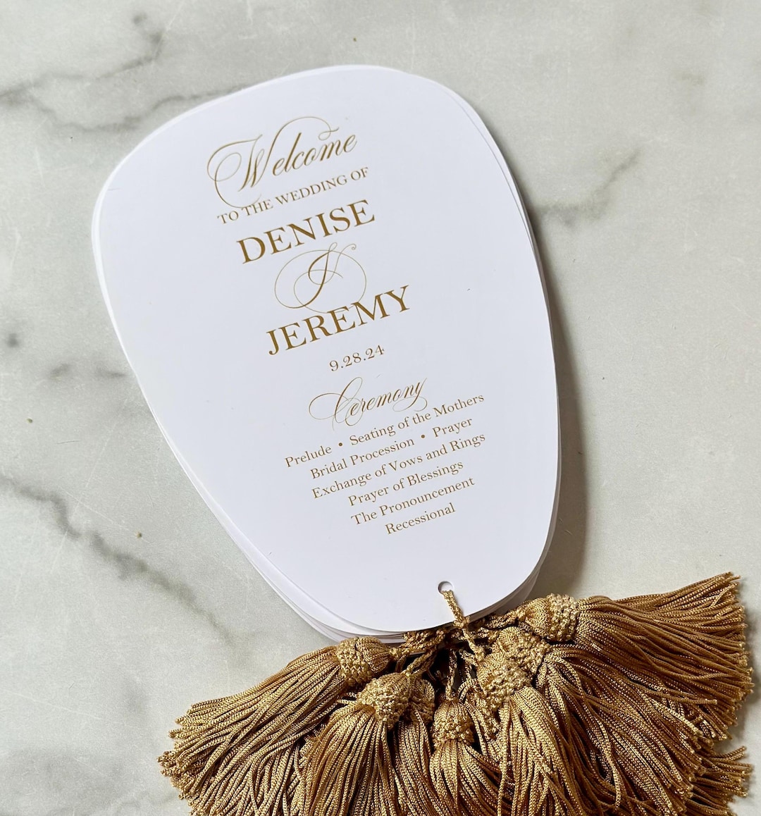 Gold Wedding Program Fans With Tassel Ivory White - Etsy