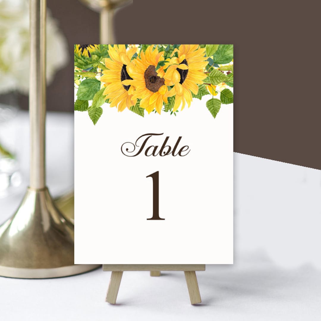 Sunflower Wedding Table Number Cards 5x7" Printed - Sunflower Robin ...