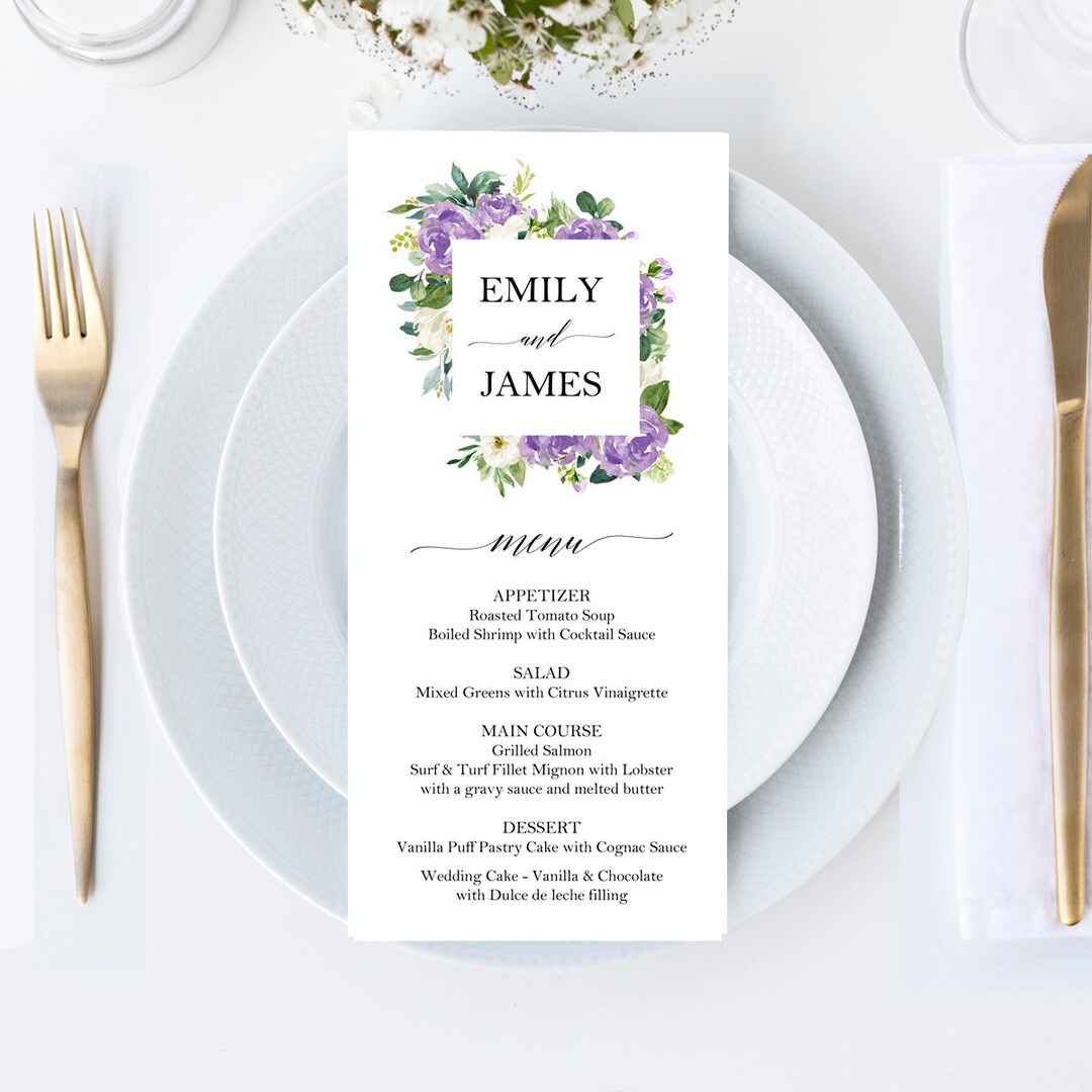 Lavender Wedding Menu Rehearsal Dinner Menu Birthday Graduation ...
