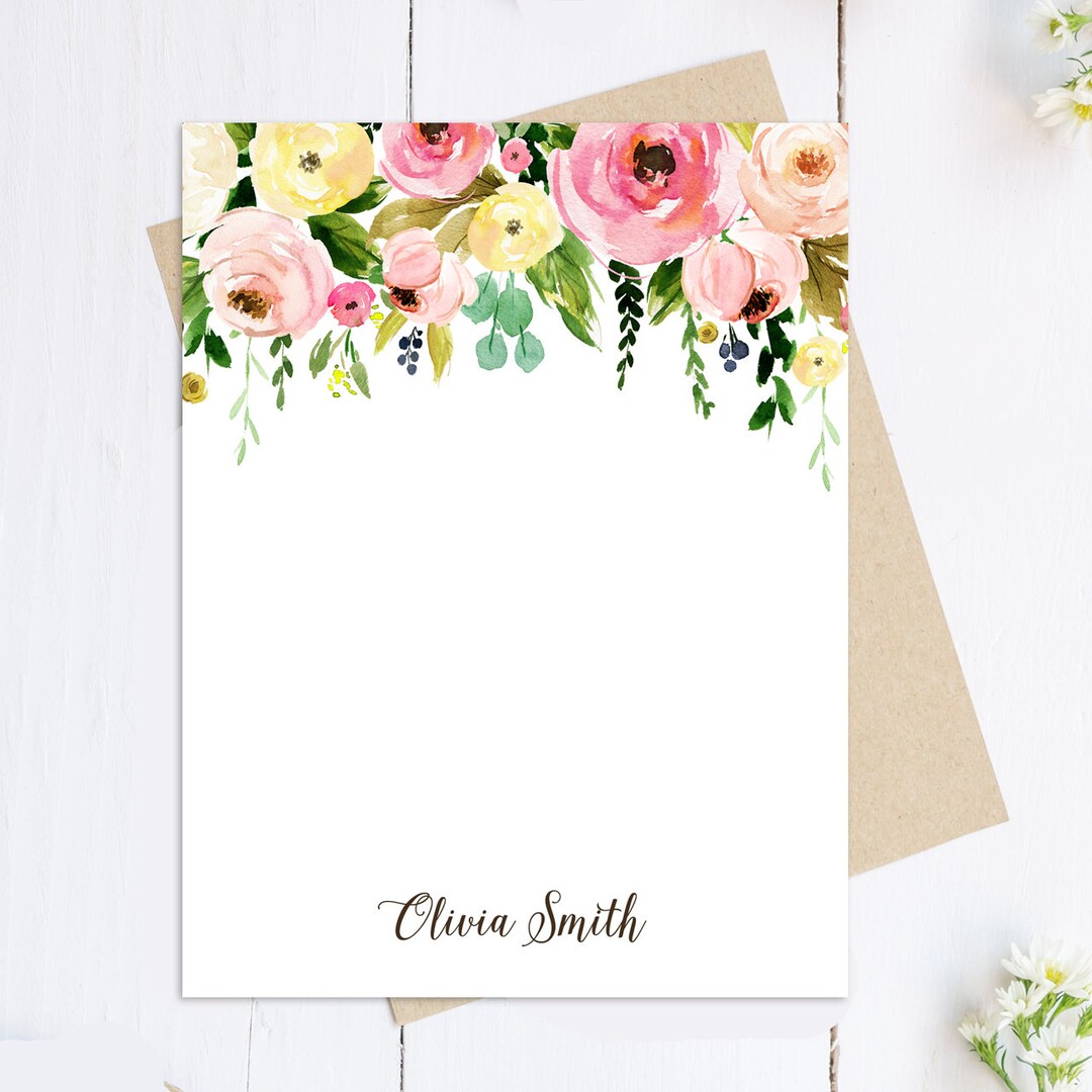 Personalized Stationery Set - Flat Floral Personalized Card ...