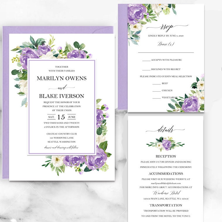 Lavender Wedding Invitations Wedding Invitation Suite | Etsy