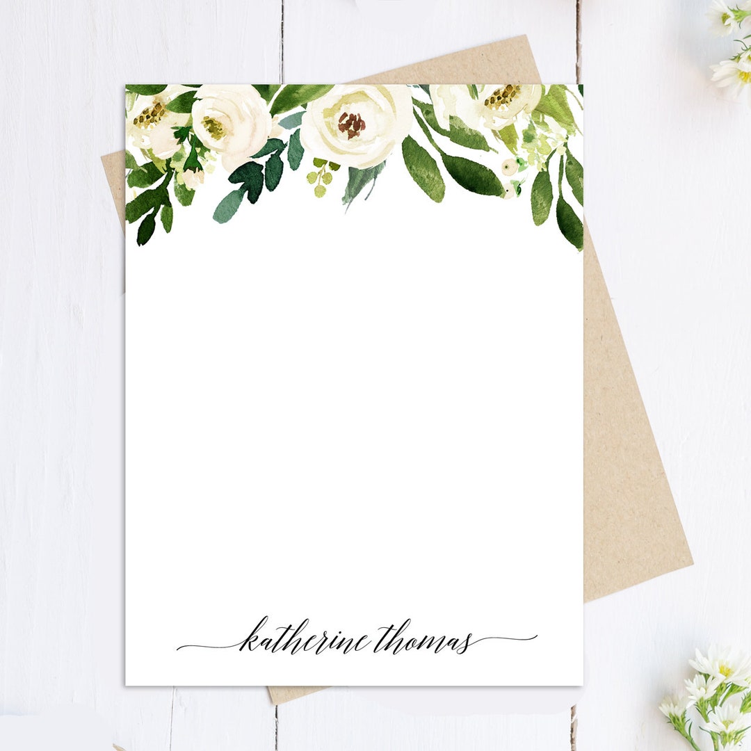 Personalized Stationery Set - Flat Floral Personalized Notecard ...