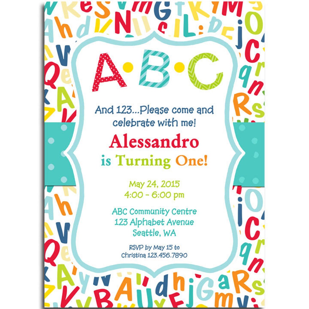 ABC Invitation Printable or Printed With FREE SHIPPING - A B C ...