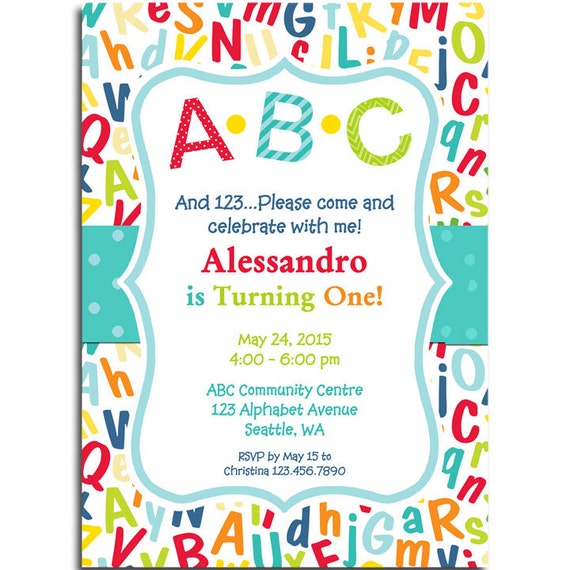 ABC Invitation Printable or Printed With FREE SHIPPING A B C - Etsy