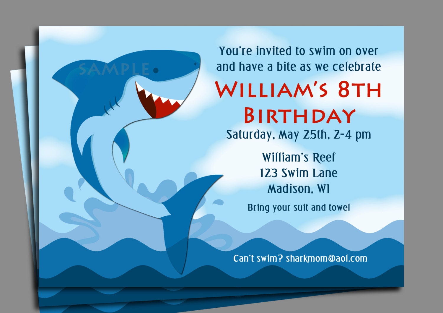 Shark Invitation Printable or Printed With FREE SHIPPING - Etsy UK