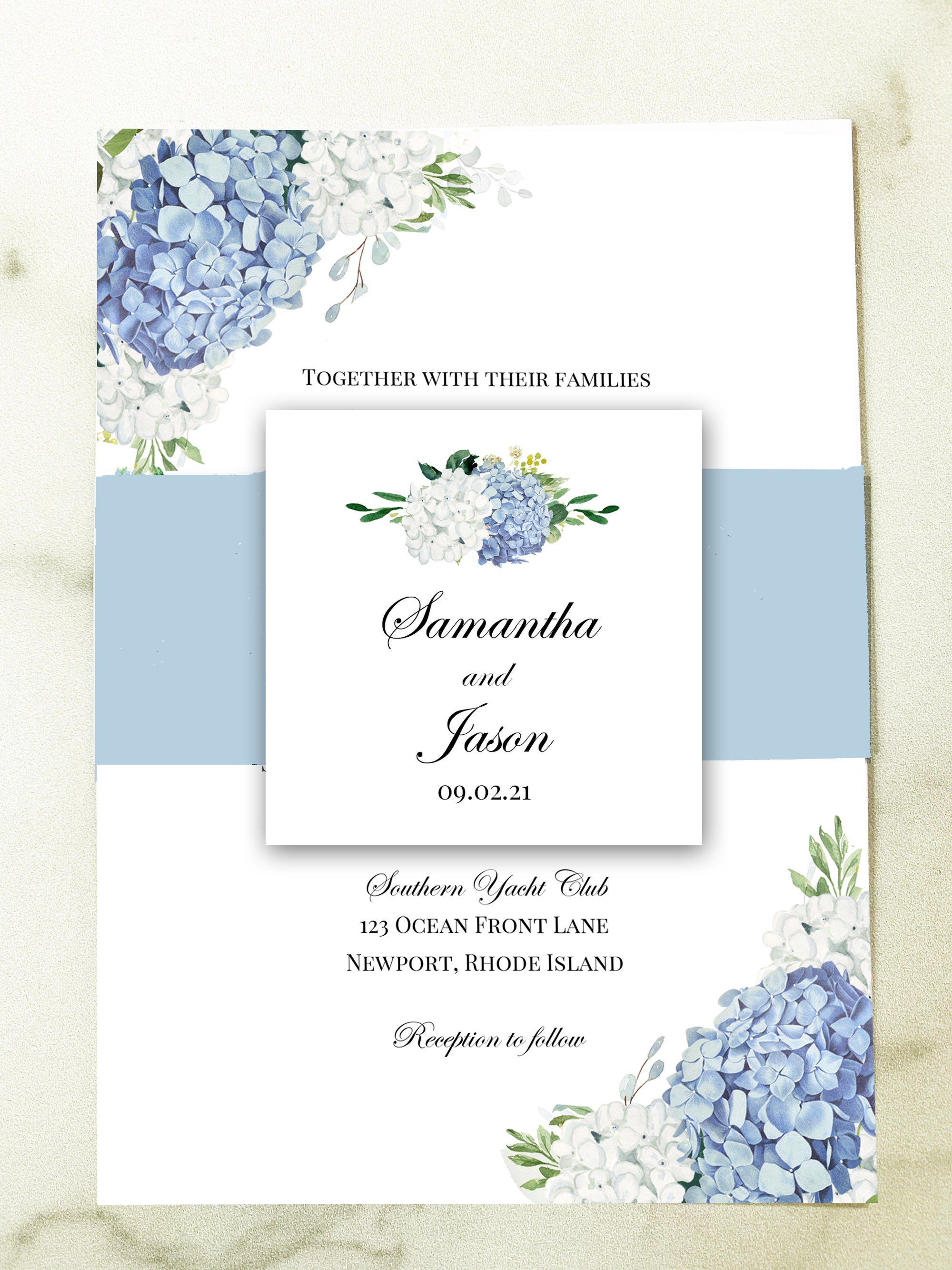 Blue Hydrangea Wedding Programs PRINTED Personalized Flat Panel Two ...