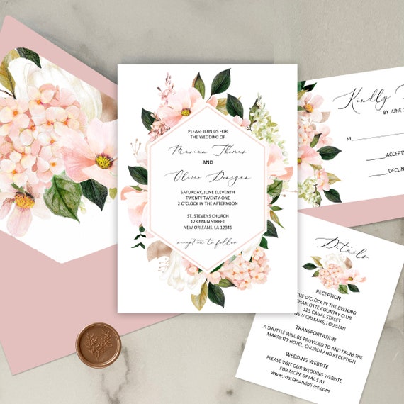 Blush and Ivory Wedding Invitations Suite Engagement Shower Rehearsal ...