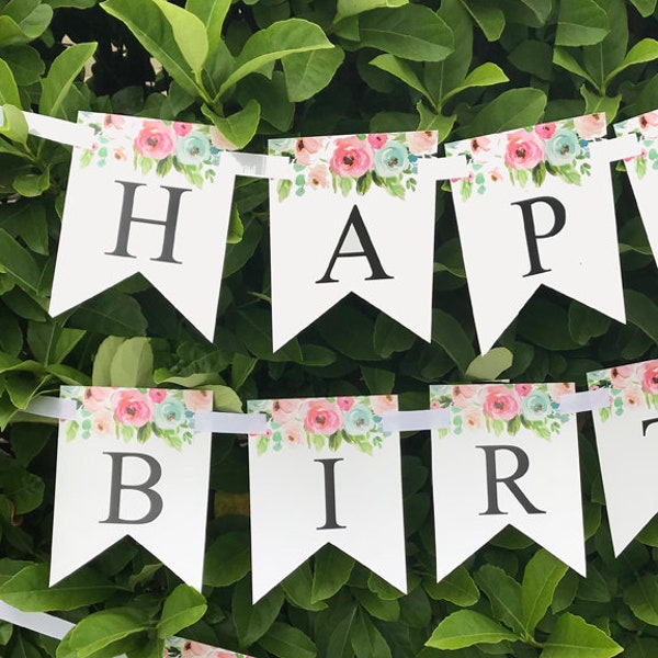 Floral Happy Birthday Banner - Etsy