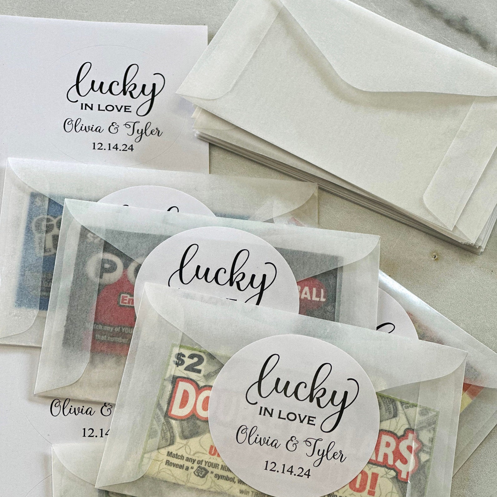 Lucky in Love Lotto Favor Stickers and Envelopes Wedding Lotto Ticket ...
