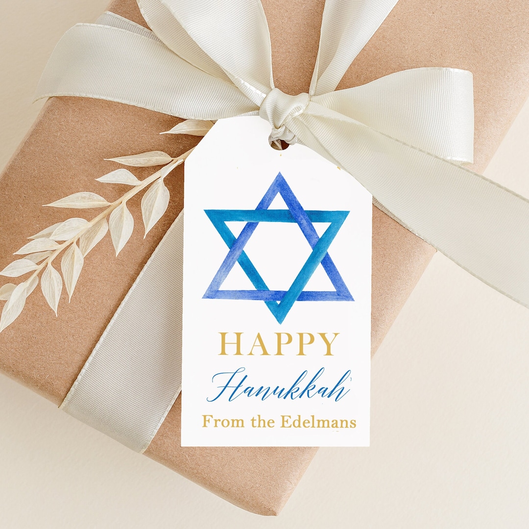 PRINTED Hanukkah Gift Tags Personalized Jewish Star Holiday Menorah ...
