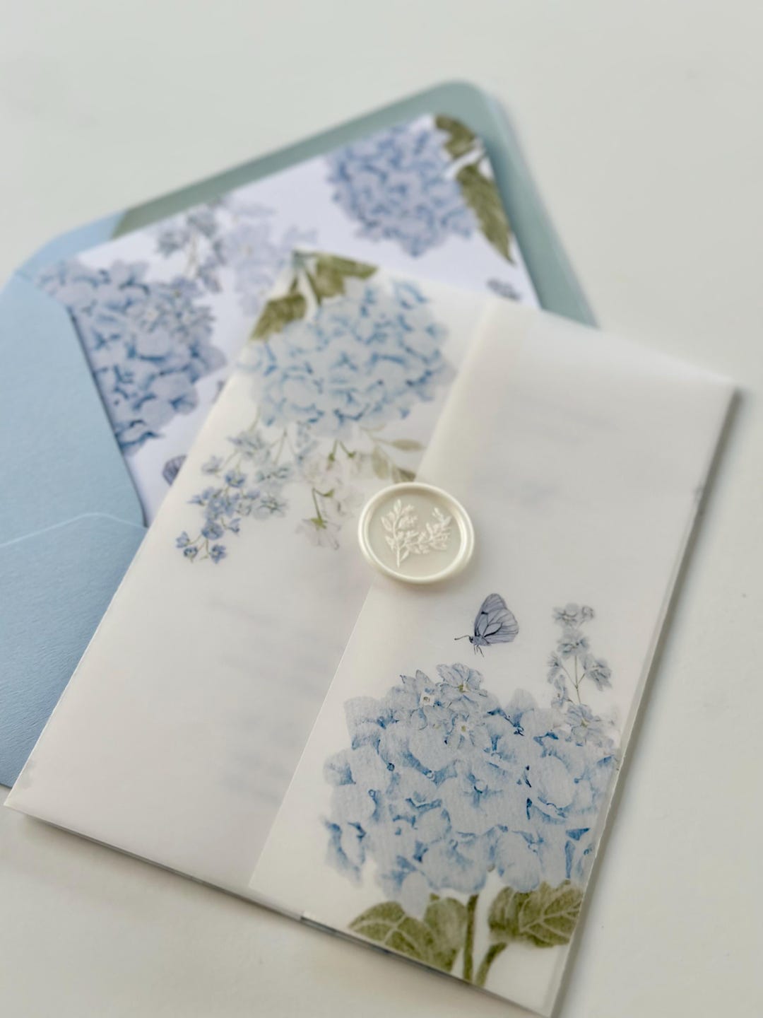 Blue Hydrangea Wedding Vellum Liners Wraps Jackets Gatefold Liner Wrap ...