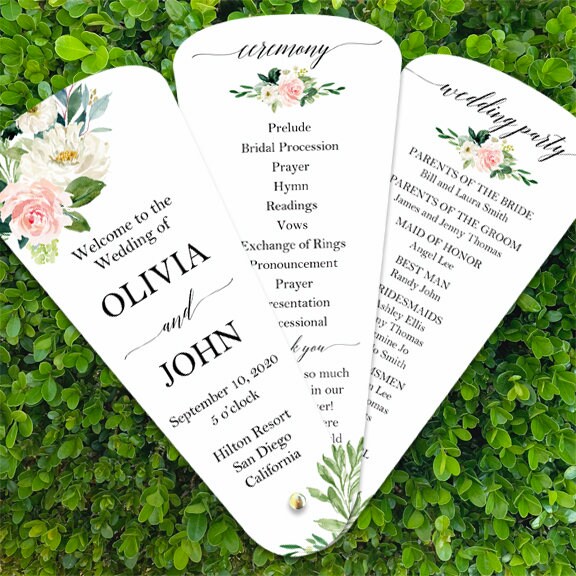 Wedding Program Petal Fans Assembled Elegant Blush Floral - Etsy