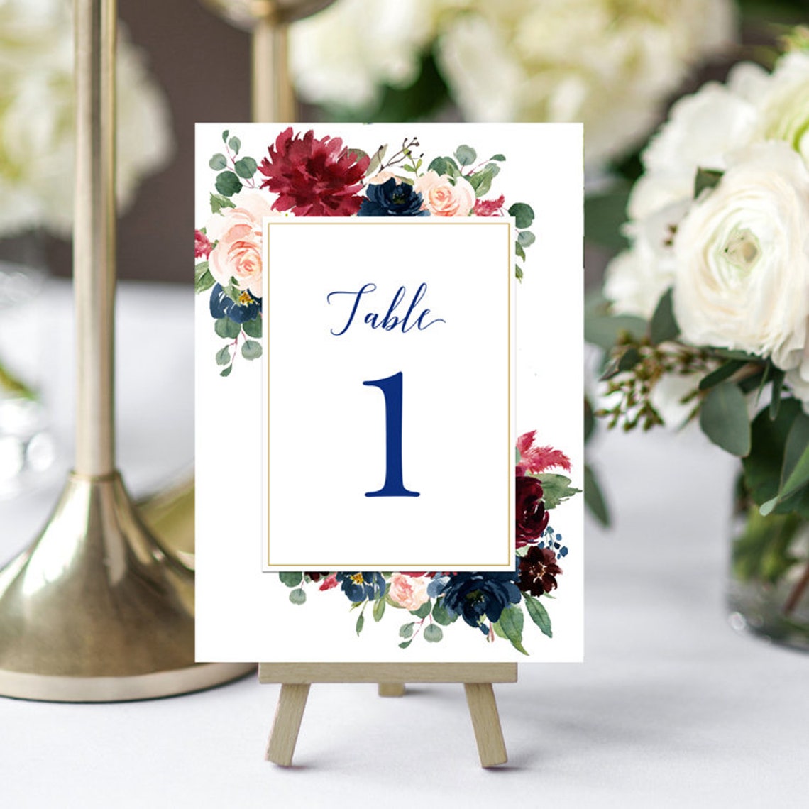 Wedding Table Number Cards 5x7 Printed Navy Burgundy Etsy