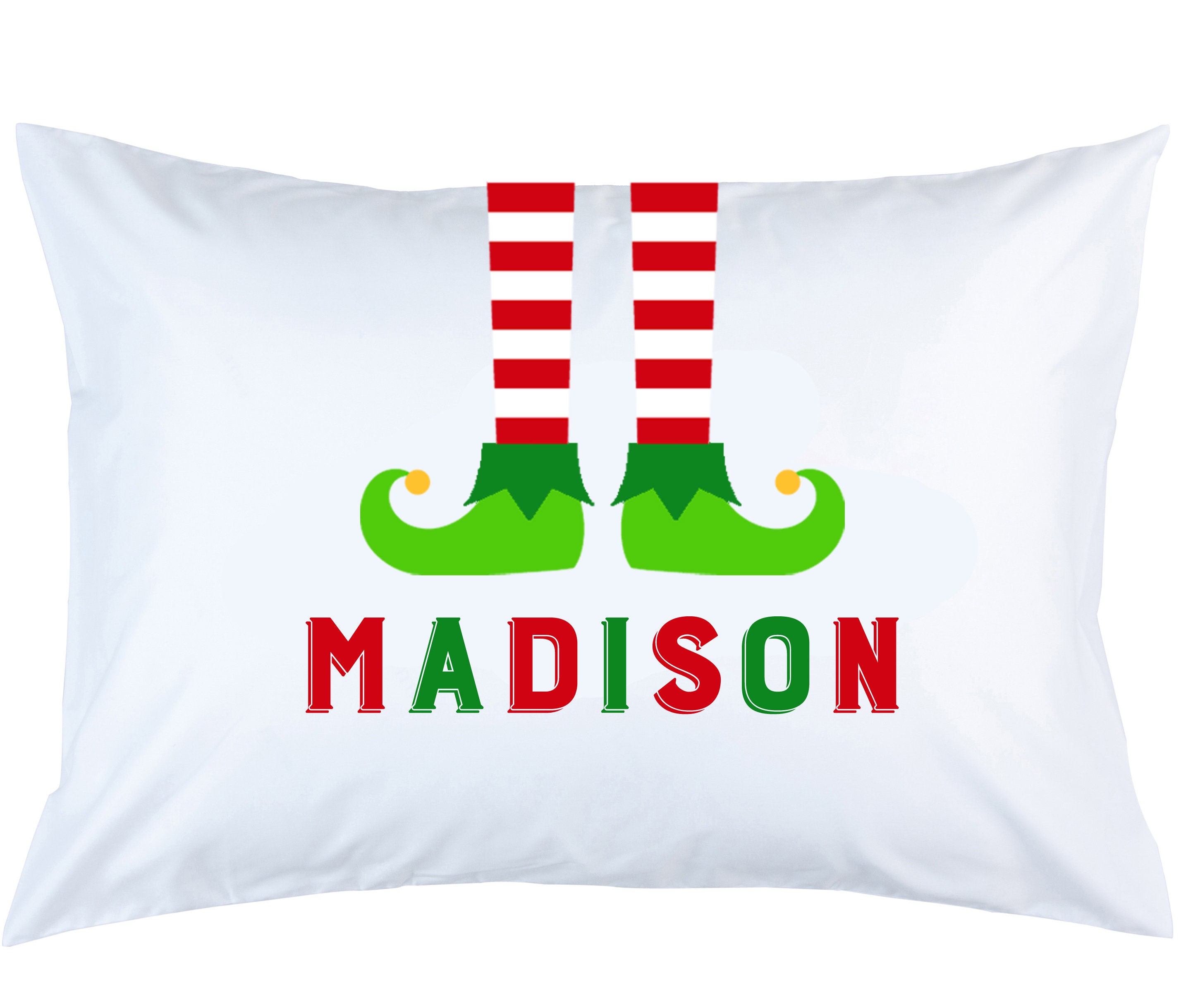 Personalized Christmas Elf Feet Red Stripe Pillow Case | Etsy