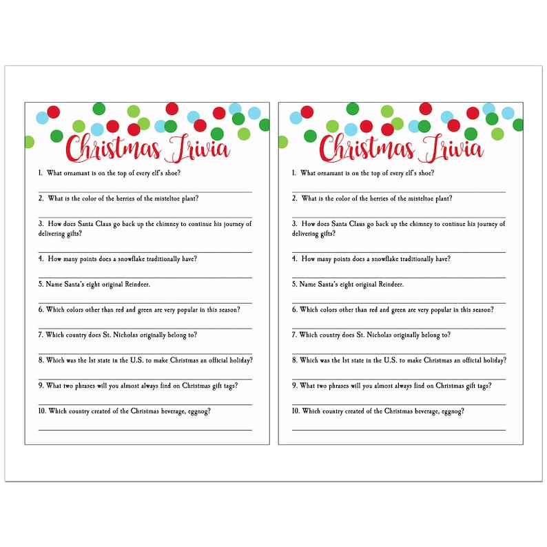 Christmas Party Trivia Game Printable - Instant Download - Merry and ...