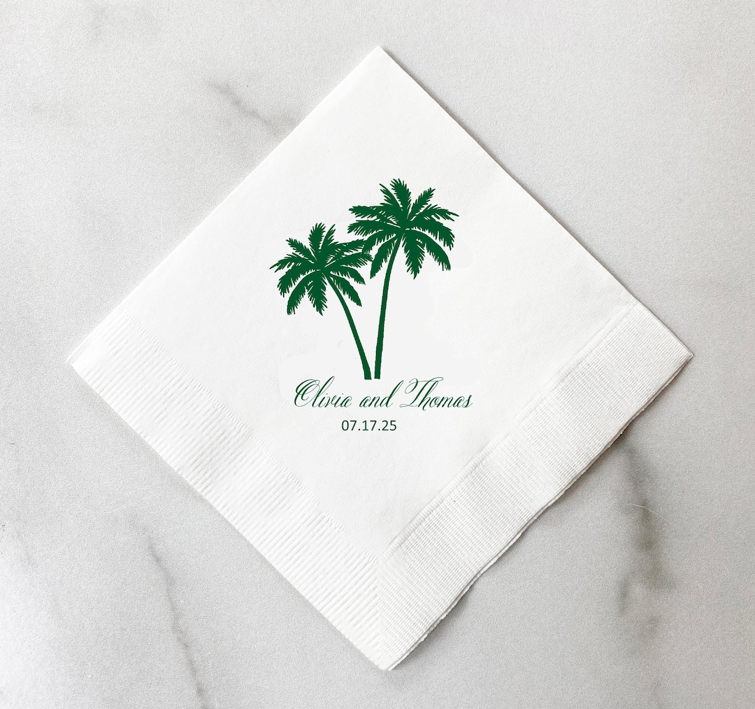 Palm Tree Printed Napkins Wedding Reception Bar Signature Cocktails ...