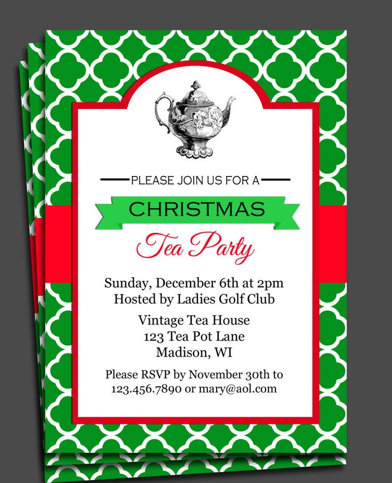 Christmas Tea Party Invitation Printable or Printed With FREE SHIPPING ...