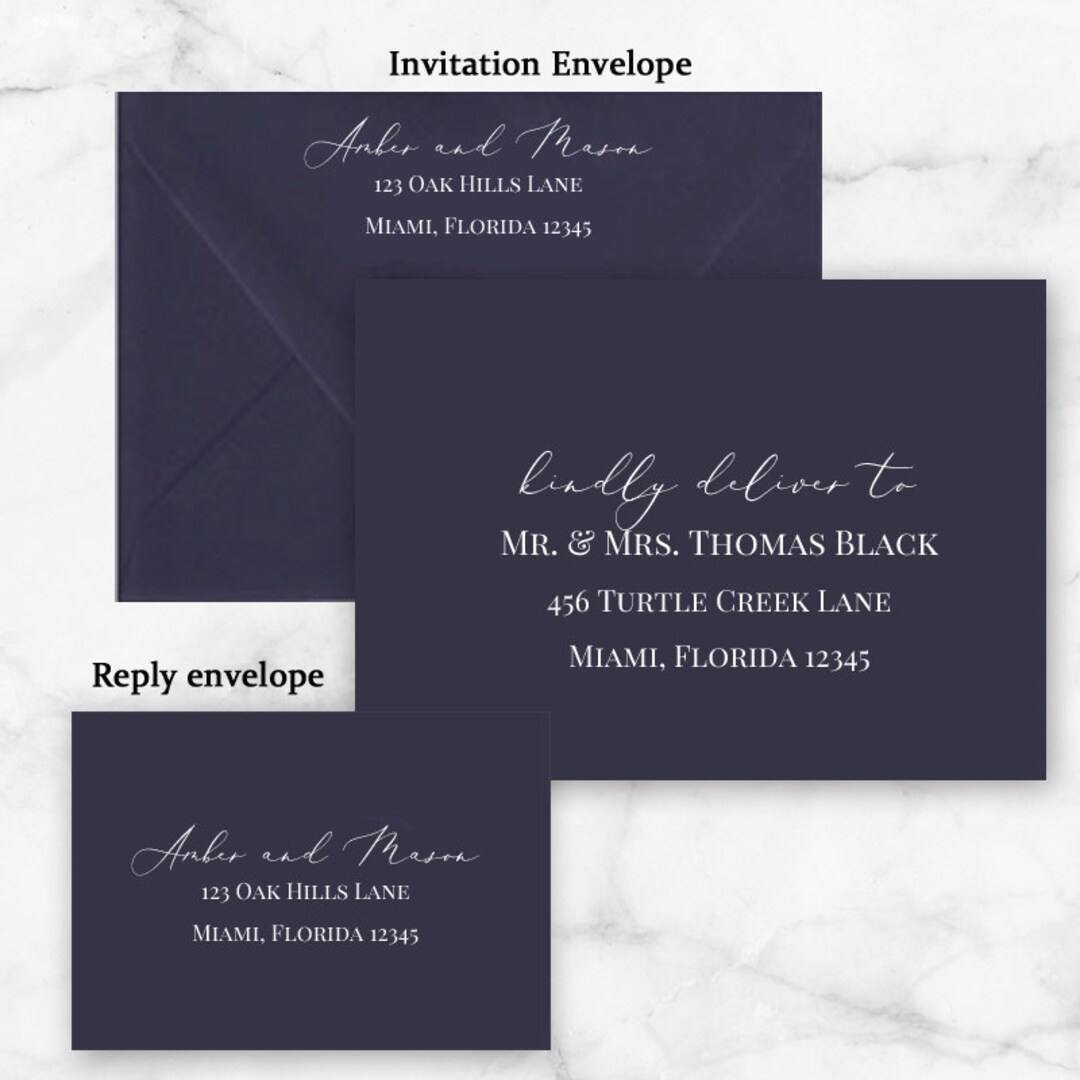 Navy Envelope Printing Add on White Ink Suite - Navy and Blush Amelia ...