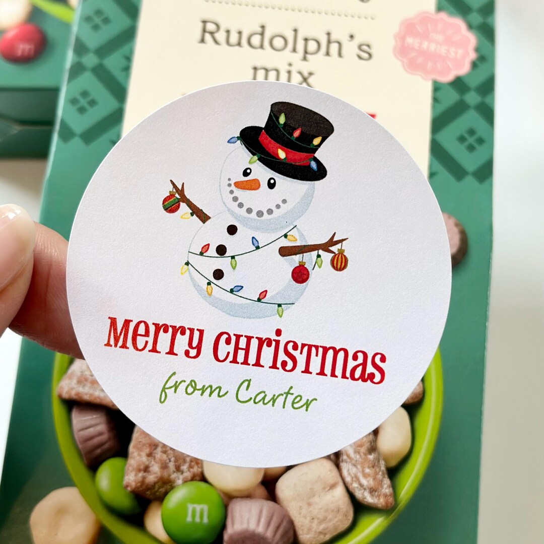 PRINTED Snowman Christmas Gift Labels Stickers Tags Circle Round ...