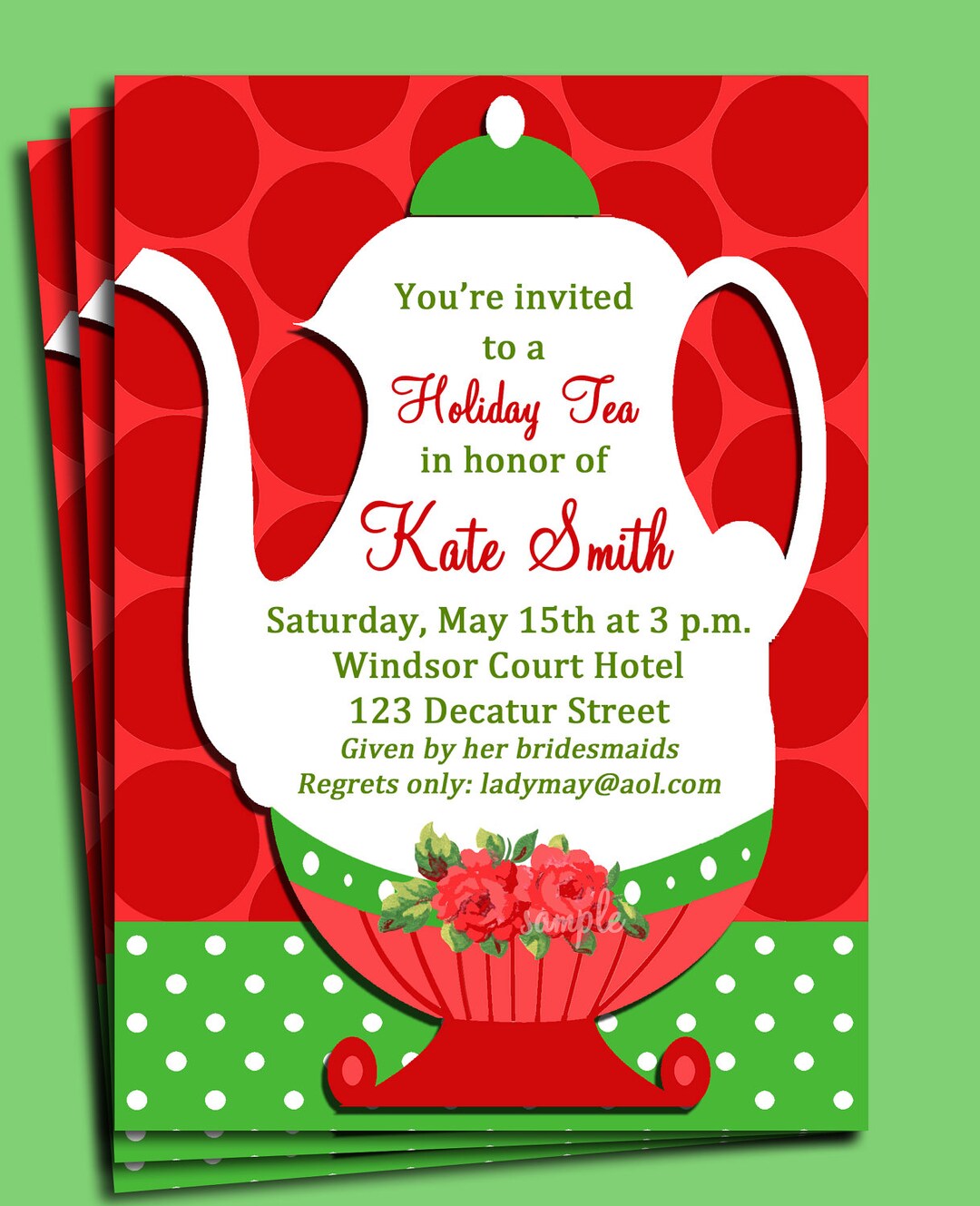 Christmas Tea Party Invitation Printable or Printed With FREE SHIPPING ...