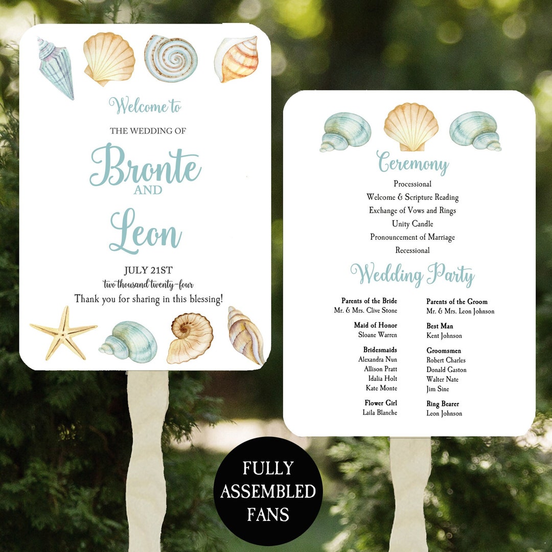 Seashell Wedding Program Fans Assembled (MIN Order 25) Tropical Island ...