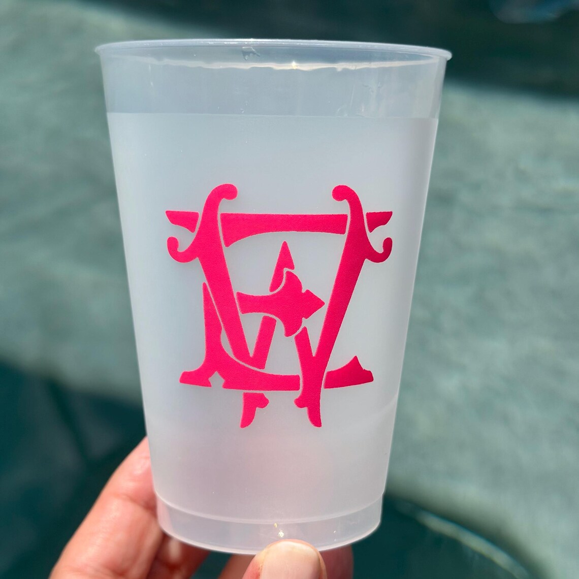 Interlocked Monogram Printed Frosted Cups 12oz Custom Wedding Reception ...