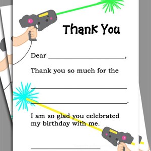 Laser Tag Thank You Note Printable Instant Download Girl's Laser Tag ...