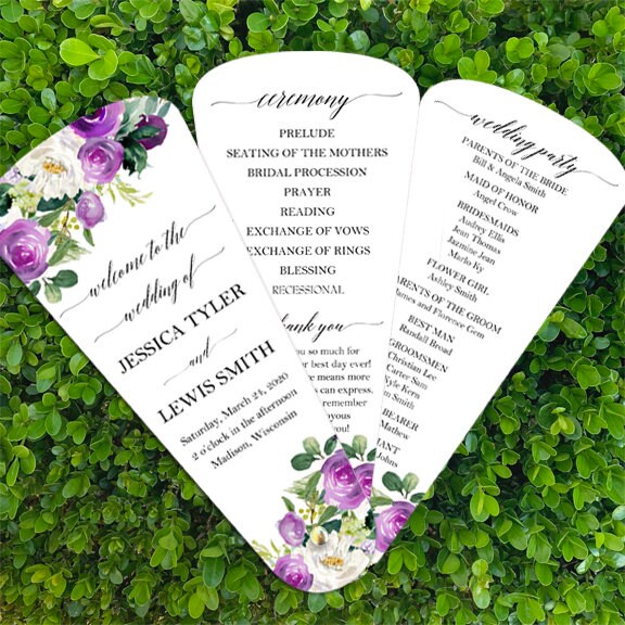 Wedding Program Petal Fans Assembled Greenery Elegant Floral | Etsy