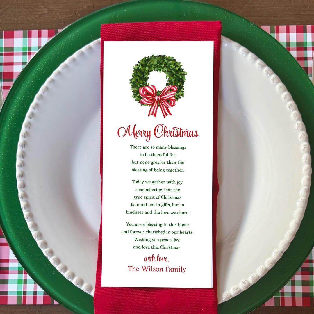 Christmas Gratitude Table Card With Prayer SET OF 12 Christmas Table ...