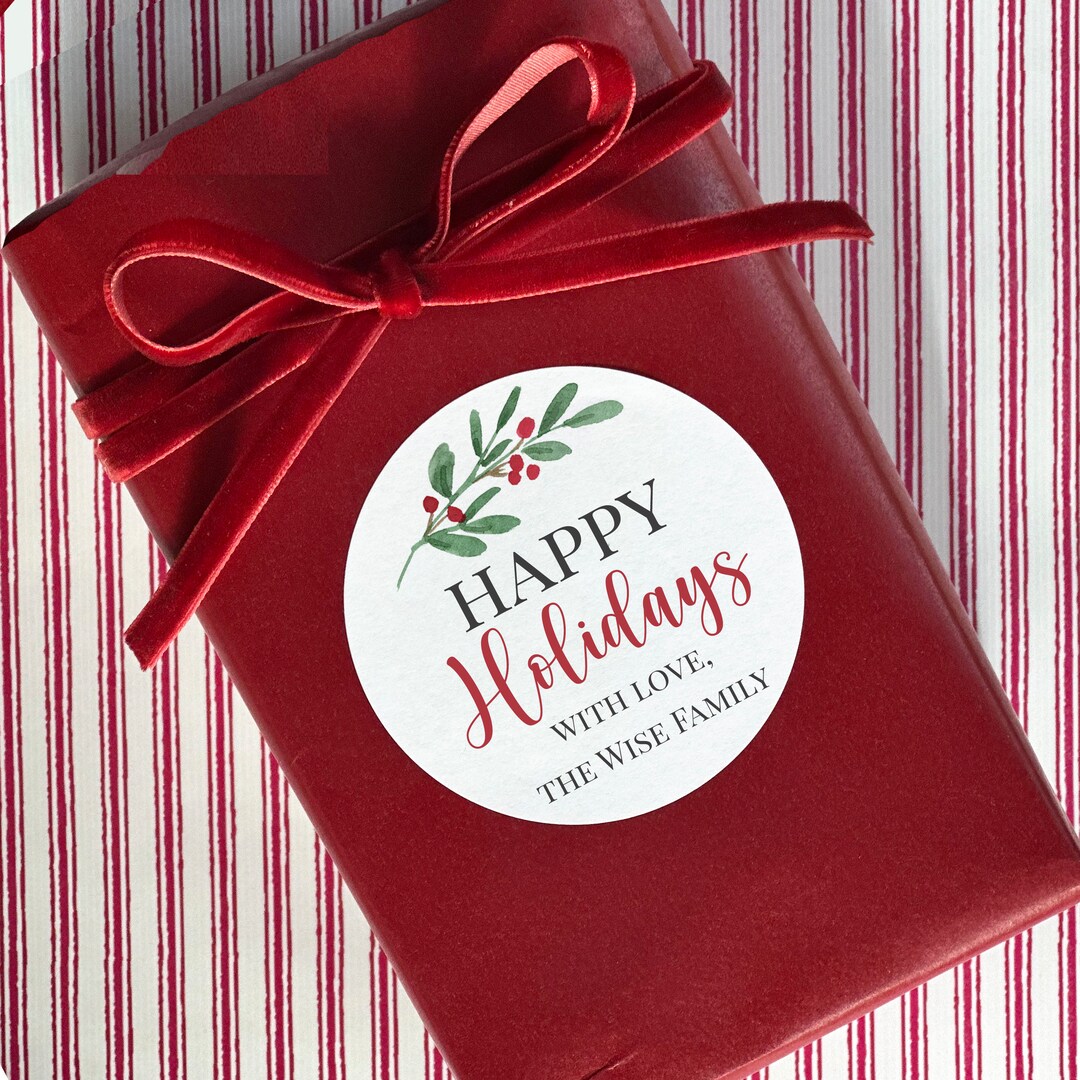 PRINTED Happy Holiday Merry Christmas Holly Gift Labels Stickers Tags ...